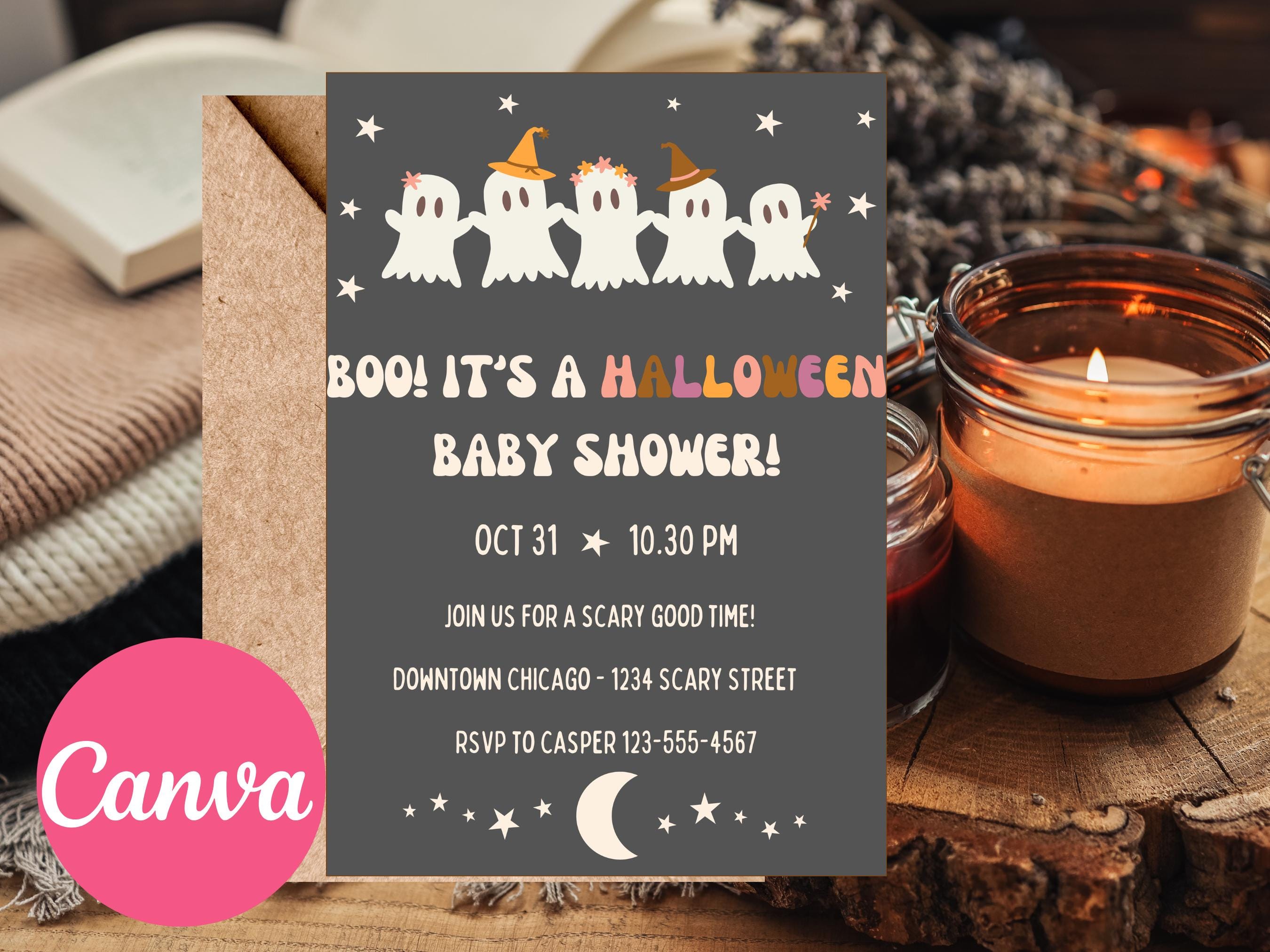 Cute Halloween Baby Shower Invite - Cute Ghost Halloween - Pink ...