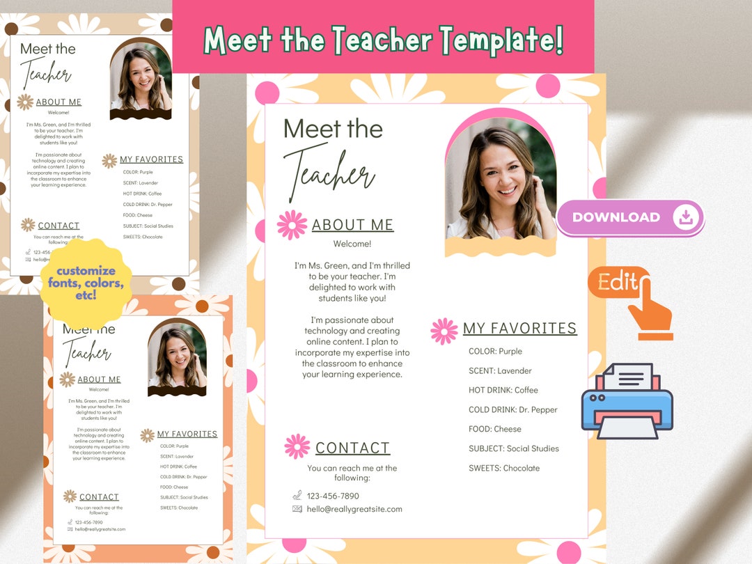 Neon Daisy Meet the Teacher Template - Elementary and Middle School ...