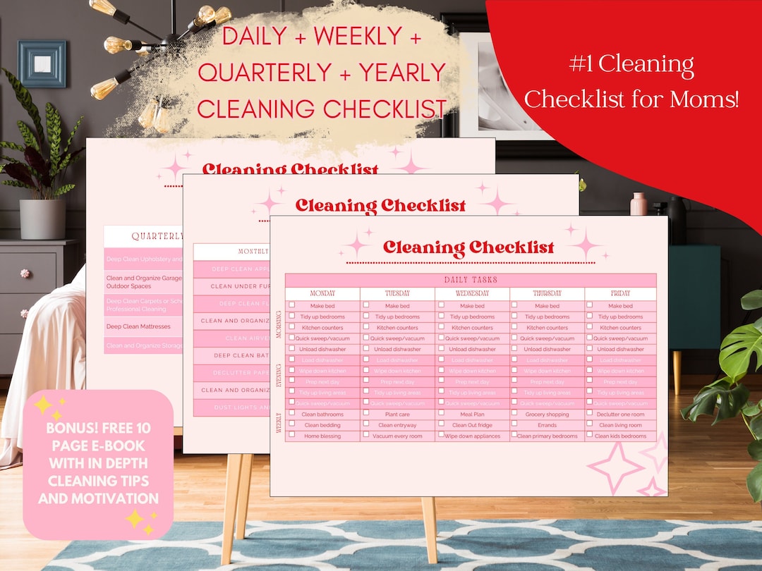 Pink Cleaning Checklist With FREE EBOOK- Printable Cleaning - Stay at ...