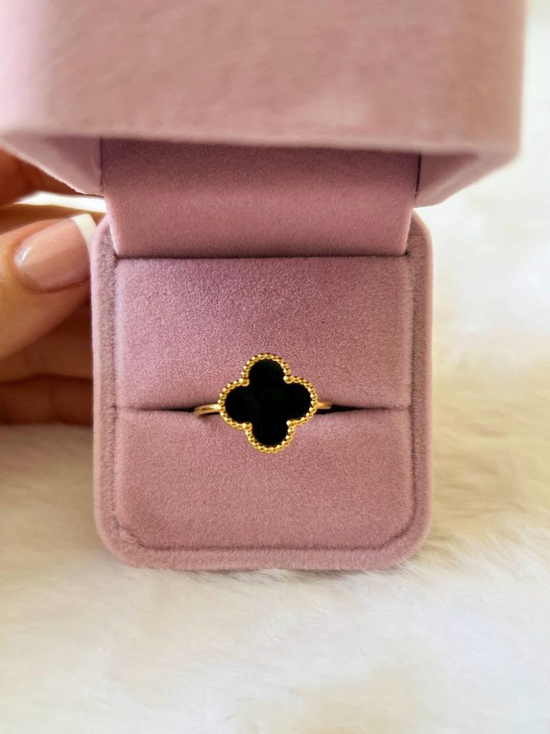 18K Gold Plated Adjustable Black Clover Ring - Etsy