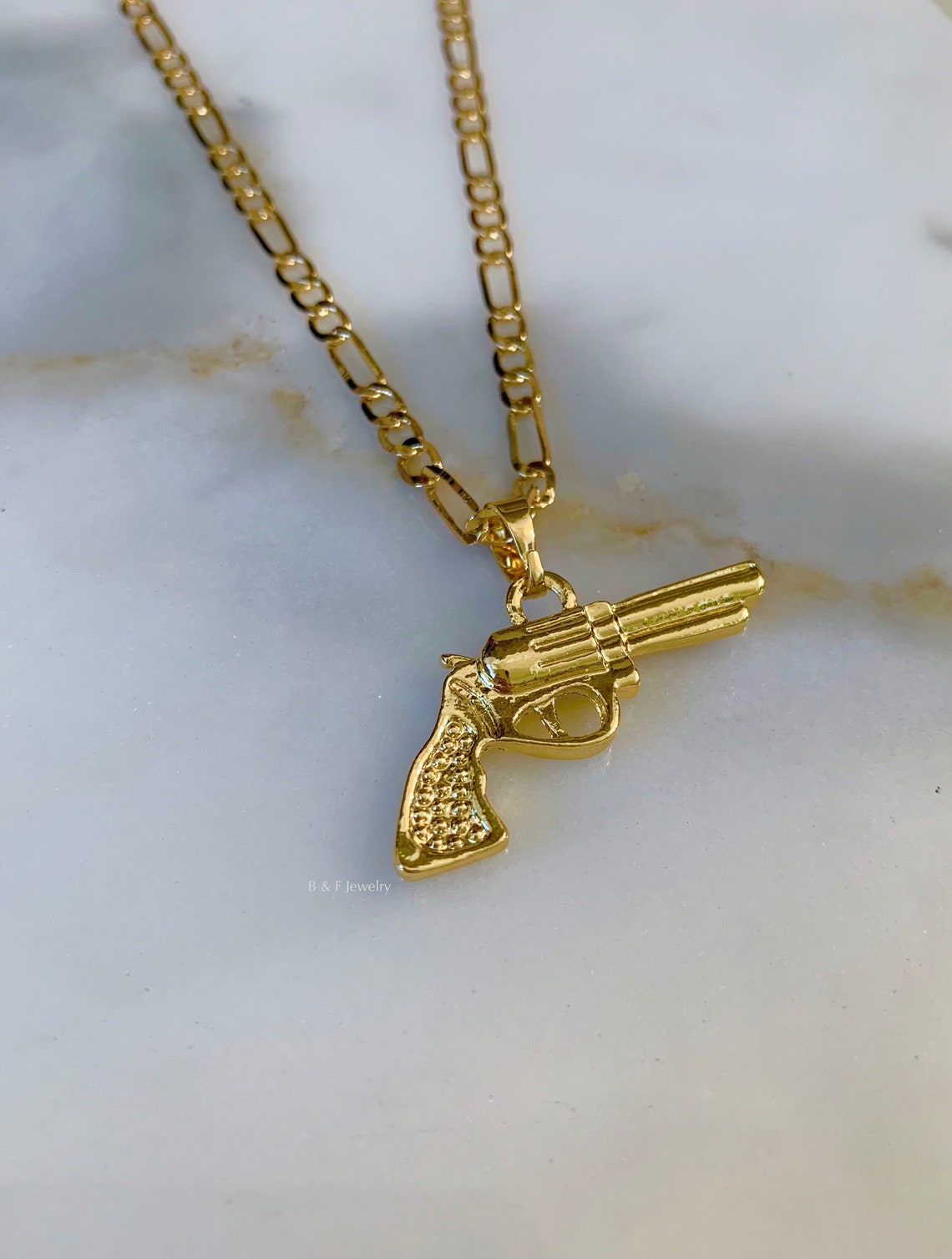 Gold Plated Gun Necklace | Etsy
