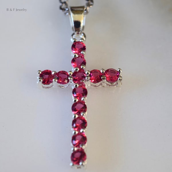 Cross With Ruby Gold Necklace - Etsy