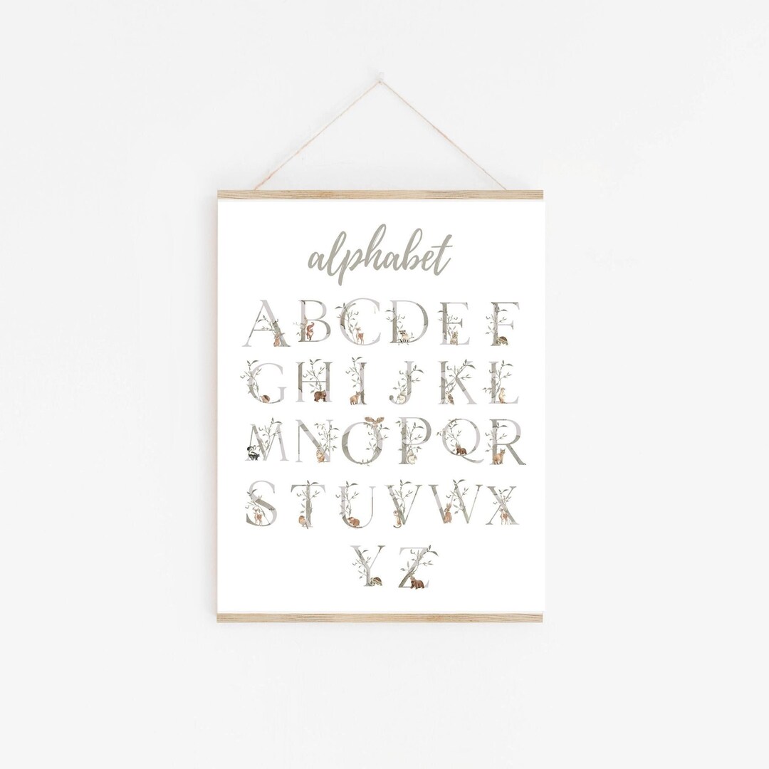 Woodland Alphabet Room Decor, Floral ABC Wall Art, Boho Alphabet ...