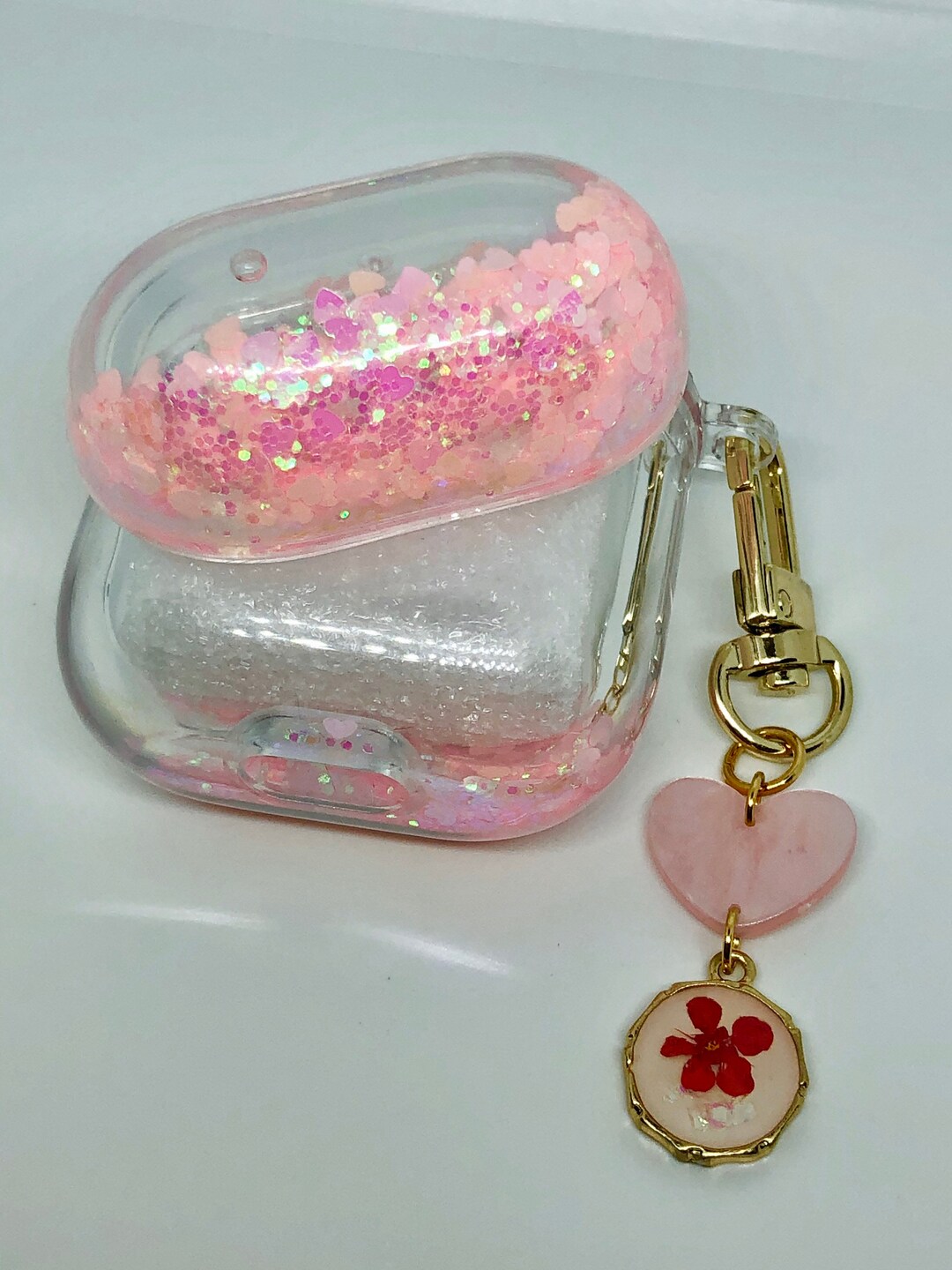 Pink Heart Glitter AirPod Case | Airpods Keyring Airpods Keychain Bling ...
