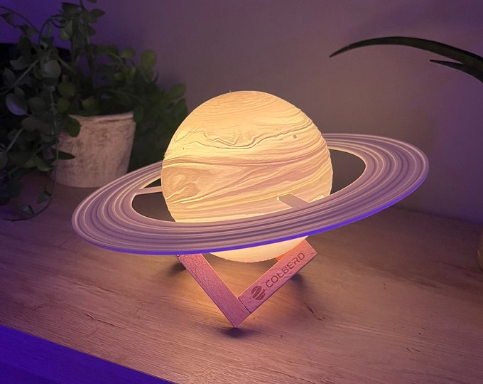 Saturn Lamp With Colored LED and Stand - Night Light for Bedroom Space ...