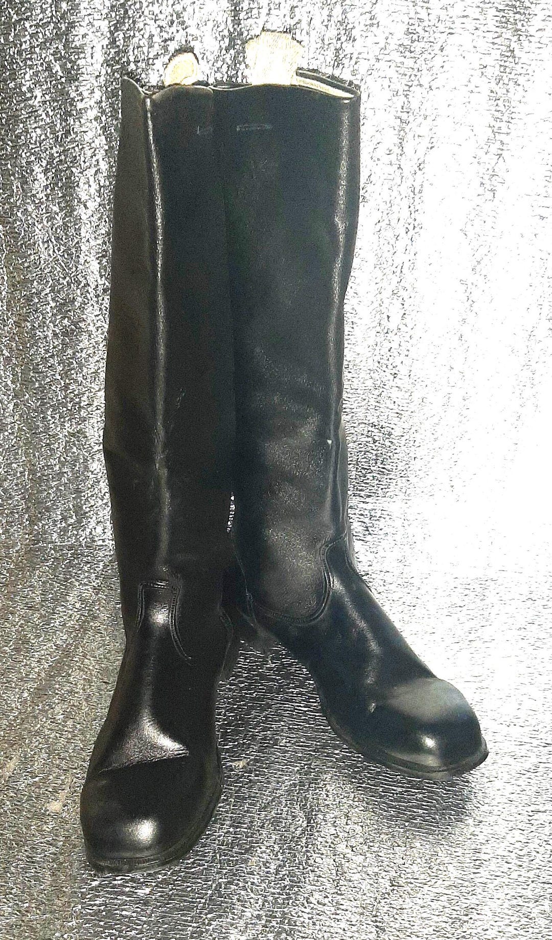 Vintage Rare High Chrome Boots, Tall Black Leather-style Footwear ...
