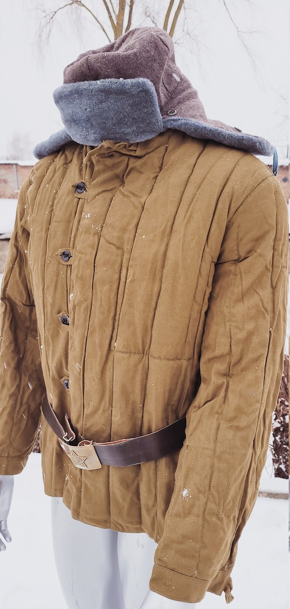 Soviet military quilted jacket sweatshirt hat with ea… - Gem