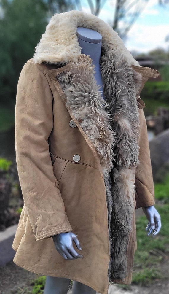 Vintage Rare Soviet Military Fur Coat Genuine Sheepsk… - Gem