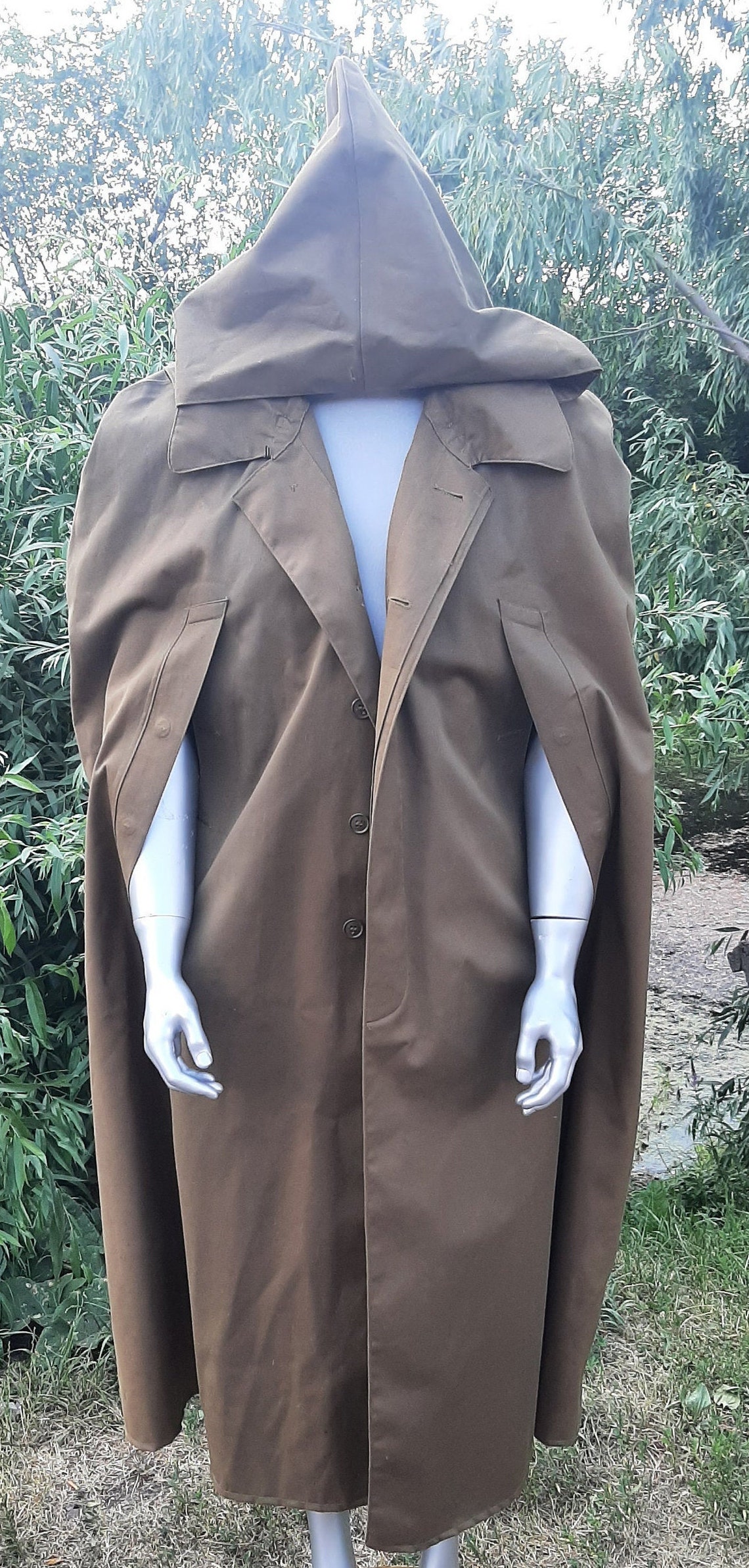 Vintage 1980s Hooded Cloak Cape, Waterproof Rubberized Fabric, USSR ...