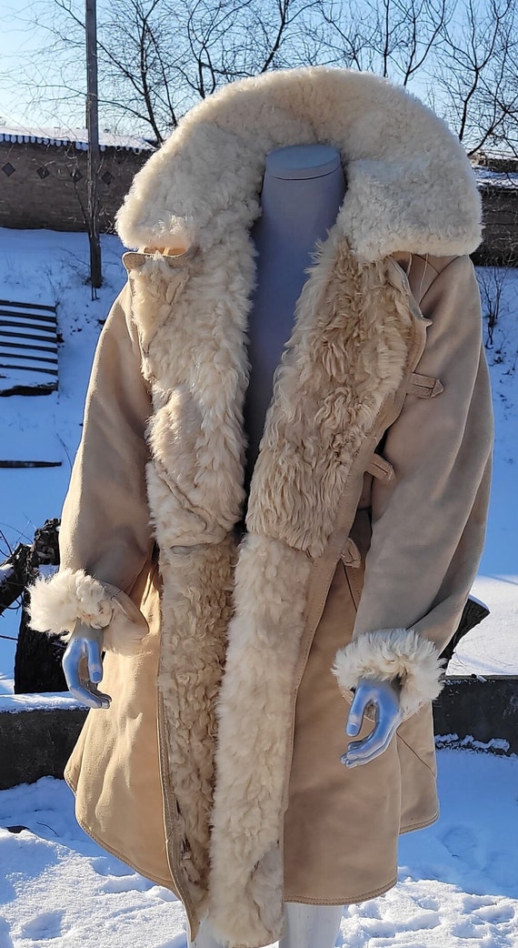 Military winter fur coat BEKESH natural sheepskin Sov… - Gem