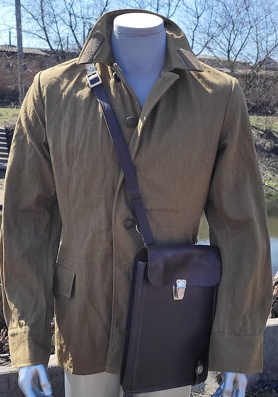 Vintage military Soviet tunic soldier army leather fi… - Gem