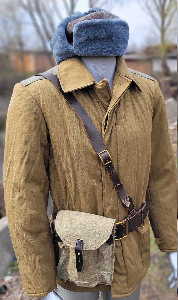 Soviet military soldier's pea jacket BUSHLAT + hat wi… - Gem