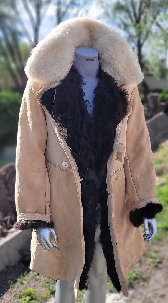 Soviet military rare fur coat natural sheepskin army … - Gem