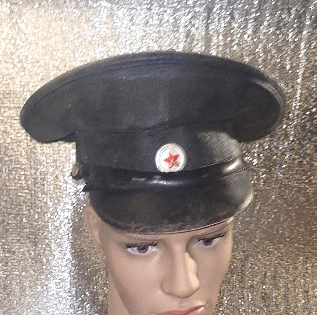 Vintage Black Leather Visor Cap, 1940s Style, Rare Collector’s Headwear ...