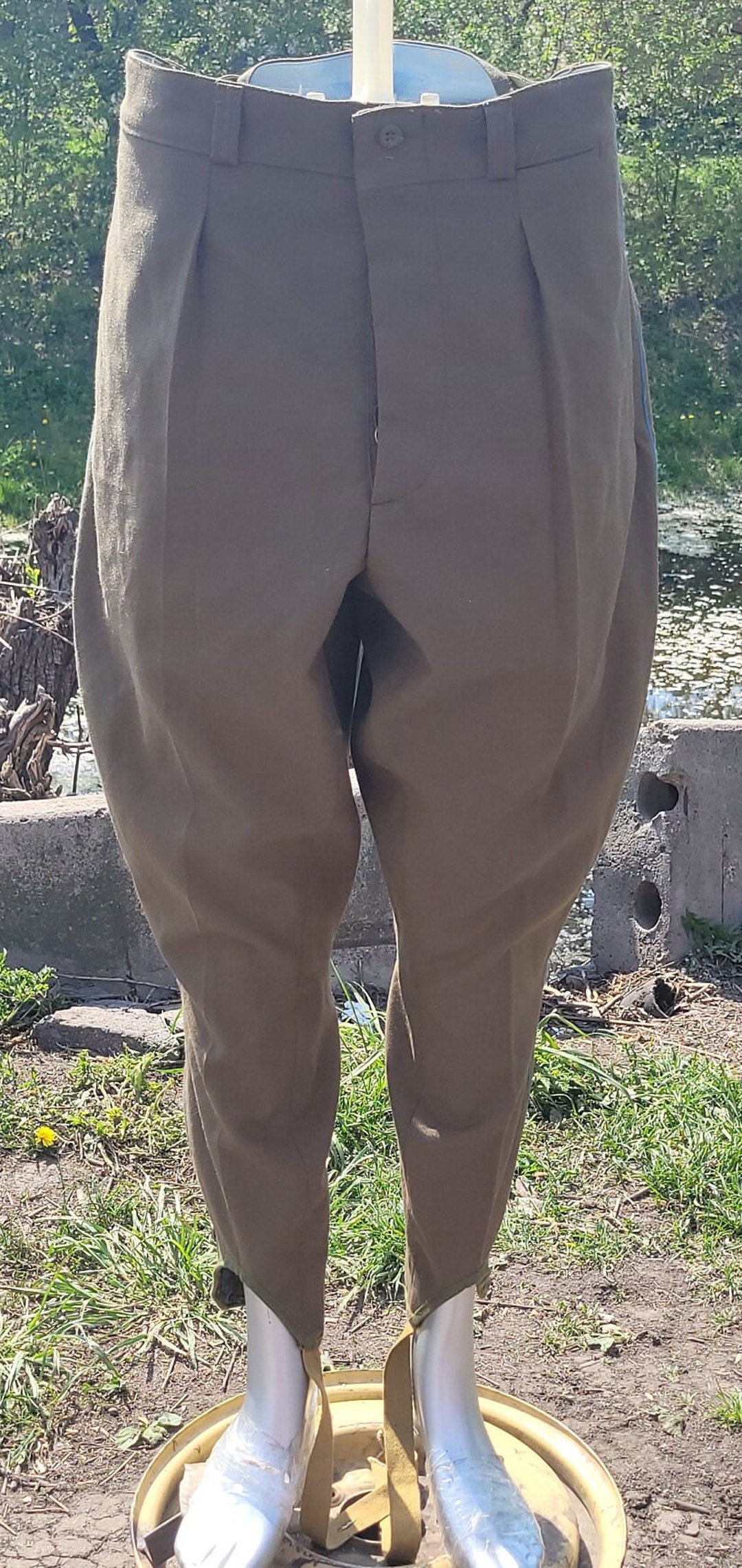 Vintage Khaki Riding Breeches With Blue Piping, Rare Old-era Tailored ...