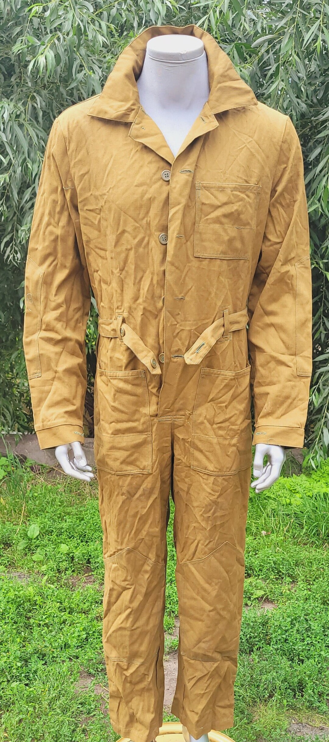 Vintage Soviet Cotton Coveralls Jumpsuit Button Front One Piece Outfit ...