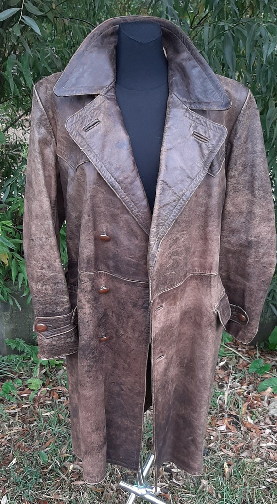 Vintage Leather Coat German Army GDR - Etsy