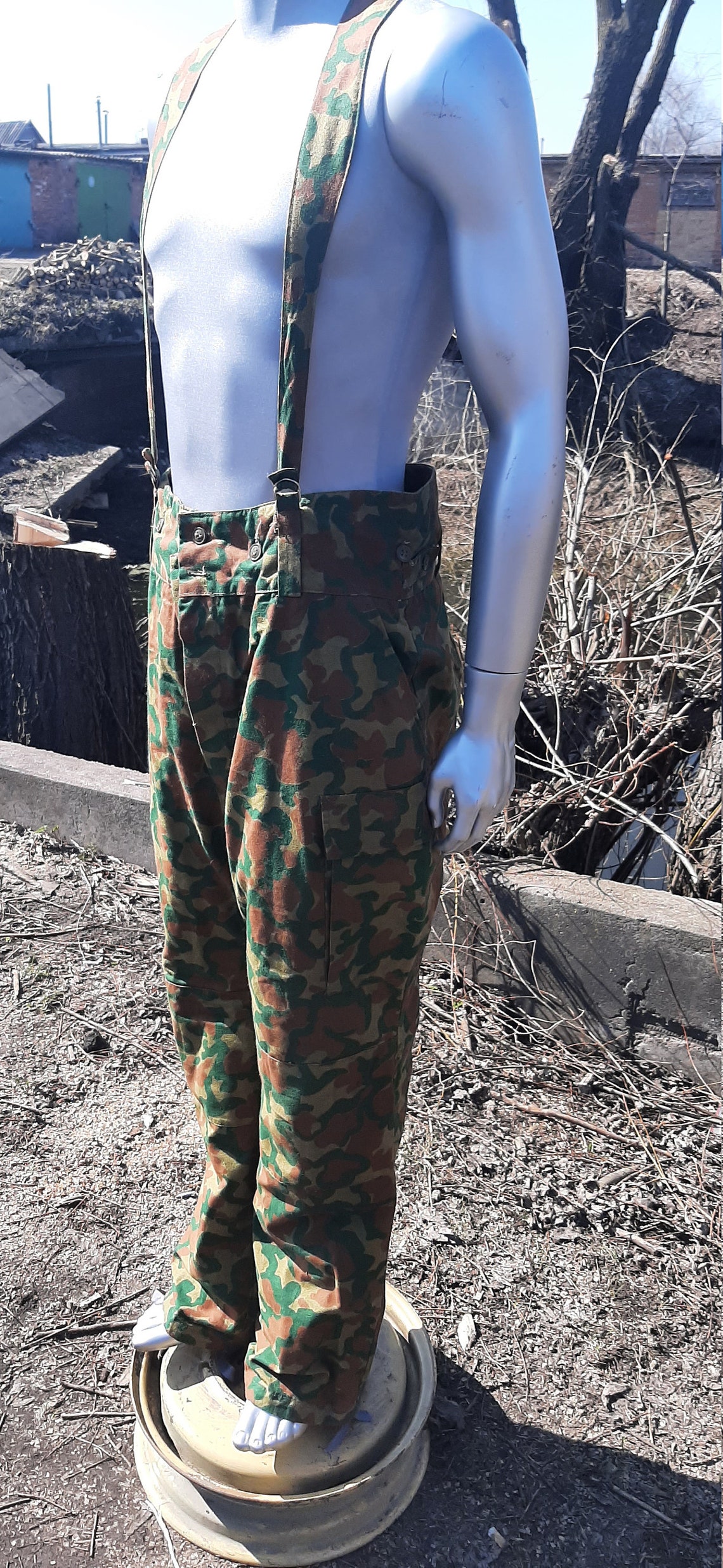 Russian winter camouflage pants with suspenders | Etsy