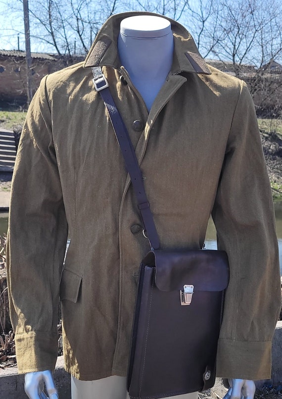 Vintage military Soviet tunic soldier army leather fi… - Gem