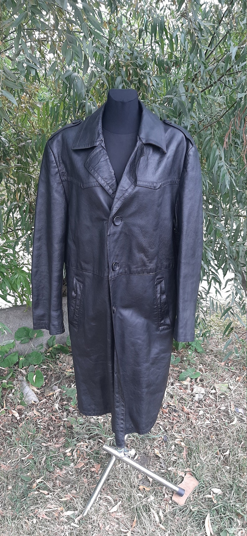 Soviet Army Military Black Leather Cloak KGB USSR | Etsy