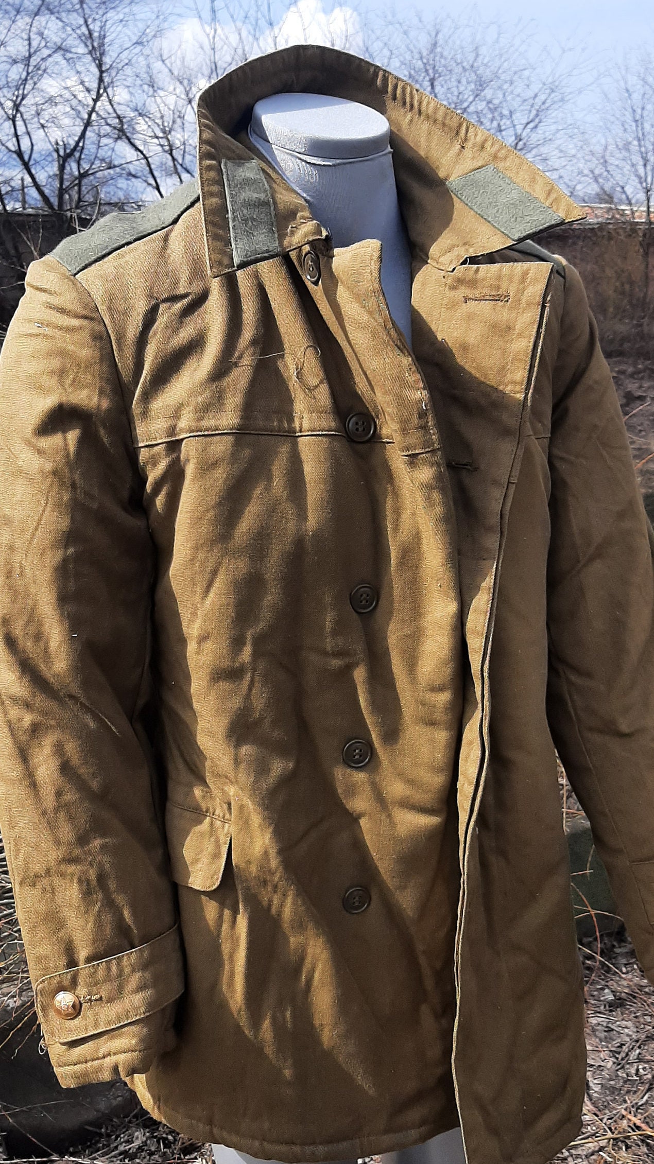 Vintage 1980s Bushlat Khaki Jacket, Quilted Cotton Winter Coat Soviet ...