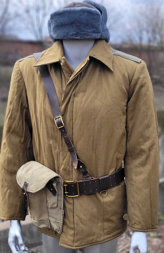 Soviet military soldier's pea jacket BUSHLAT + hat wi… - Gem