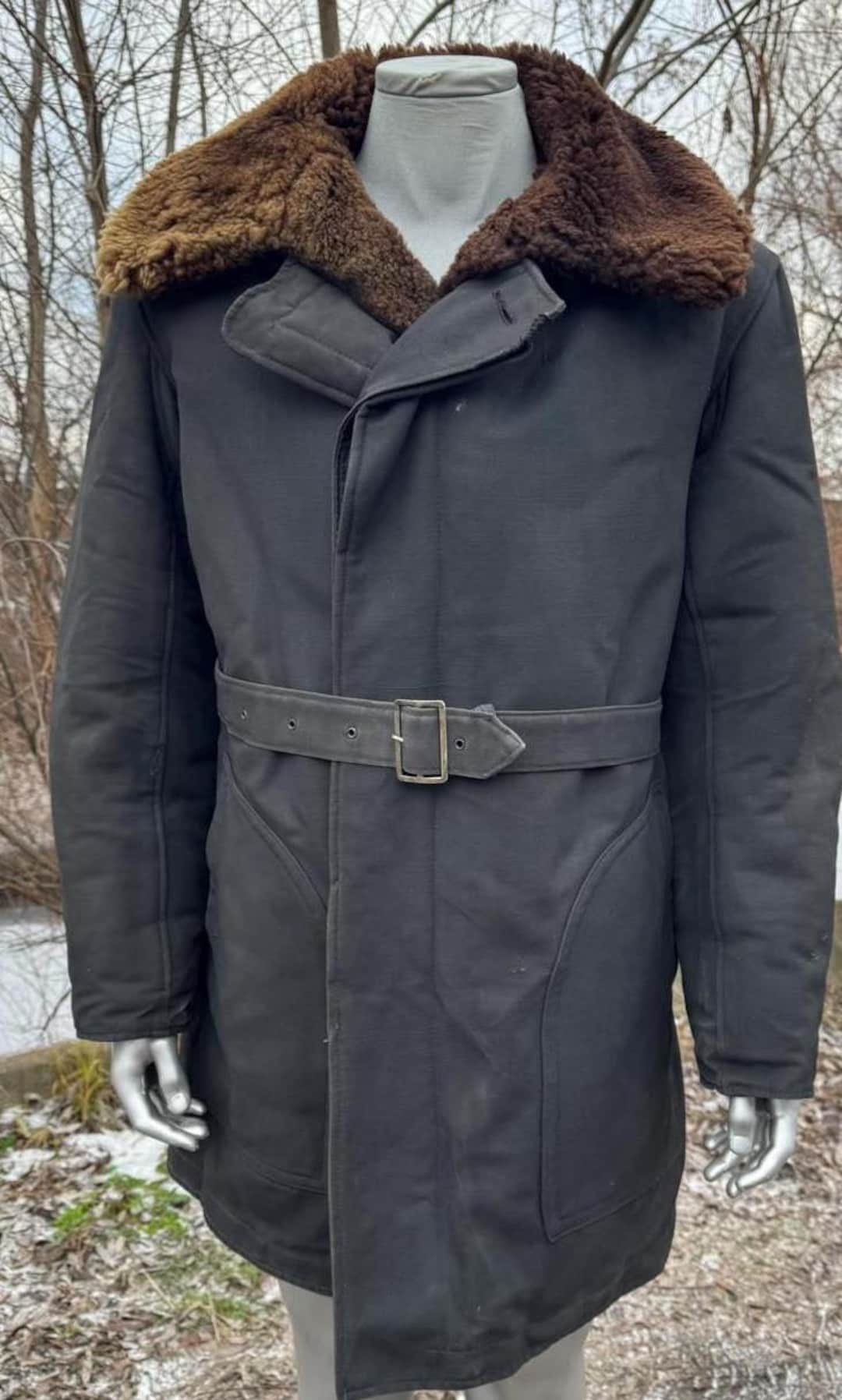Vintage Original Military Winter Fur Coat Pilots Natural Sheepskin USSR ...