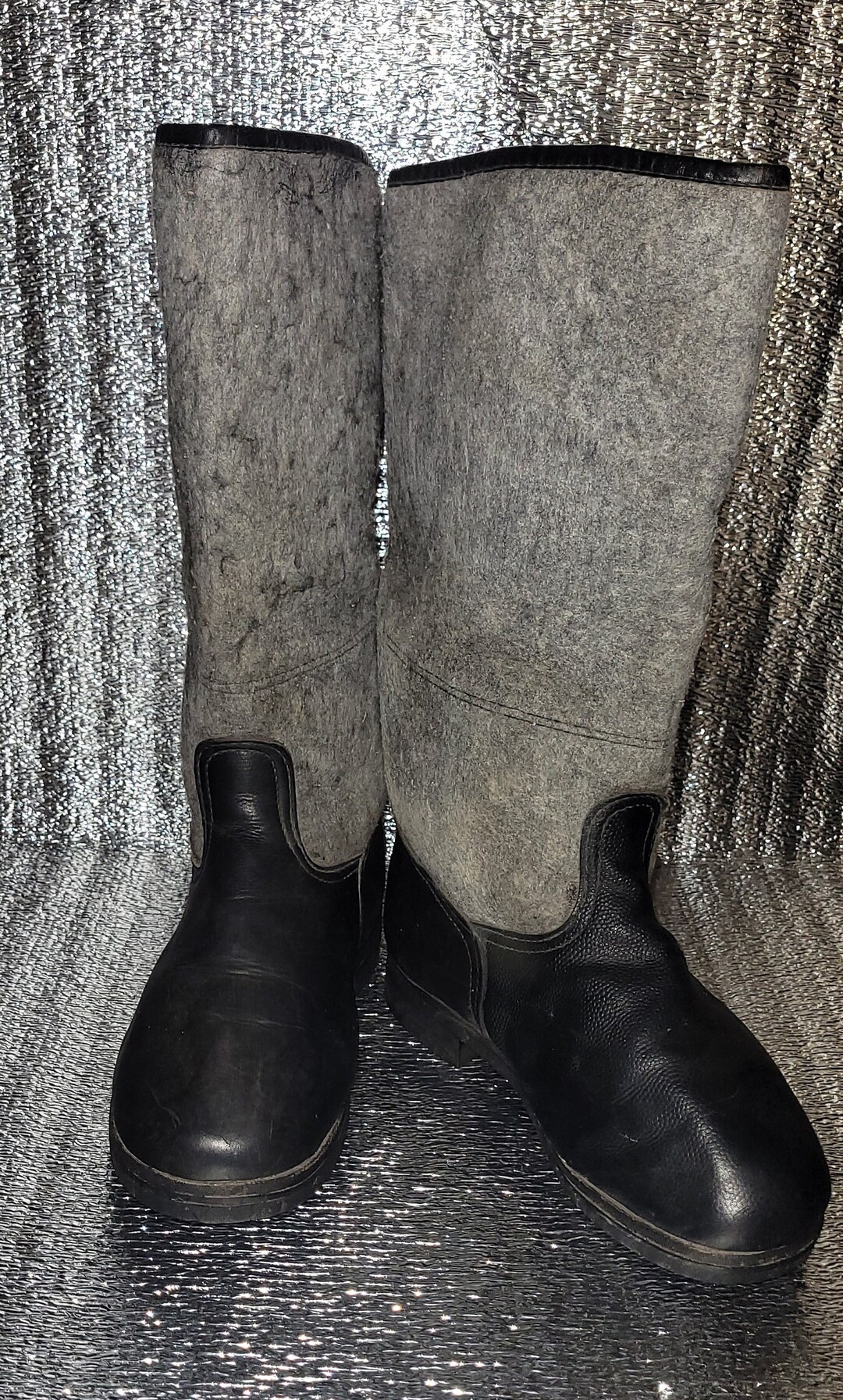 Vintage 1970s Felt and Leather Winter Boots, Rare Northern Cold-weather ...