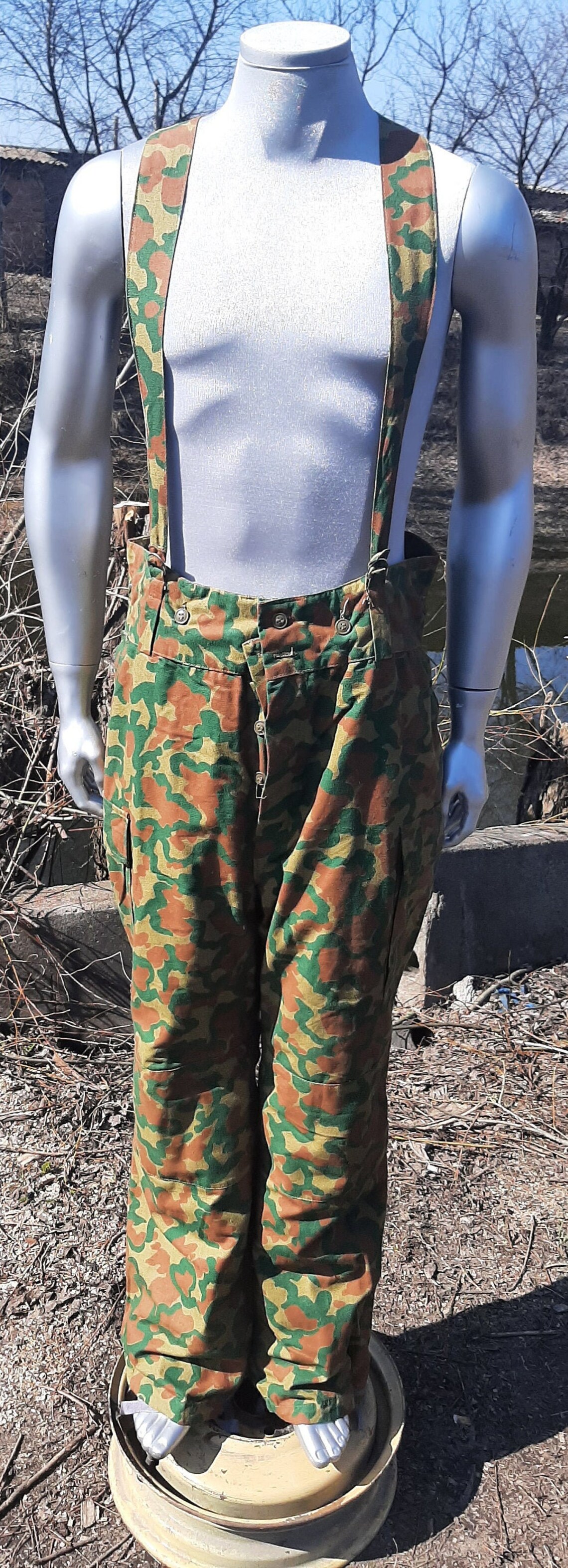 Russian winter camouflage pants with suspenders | Etsy