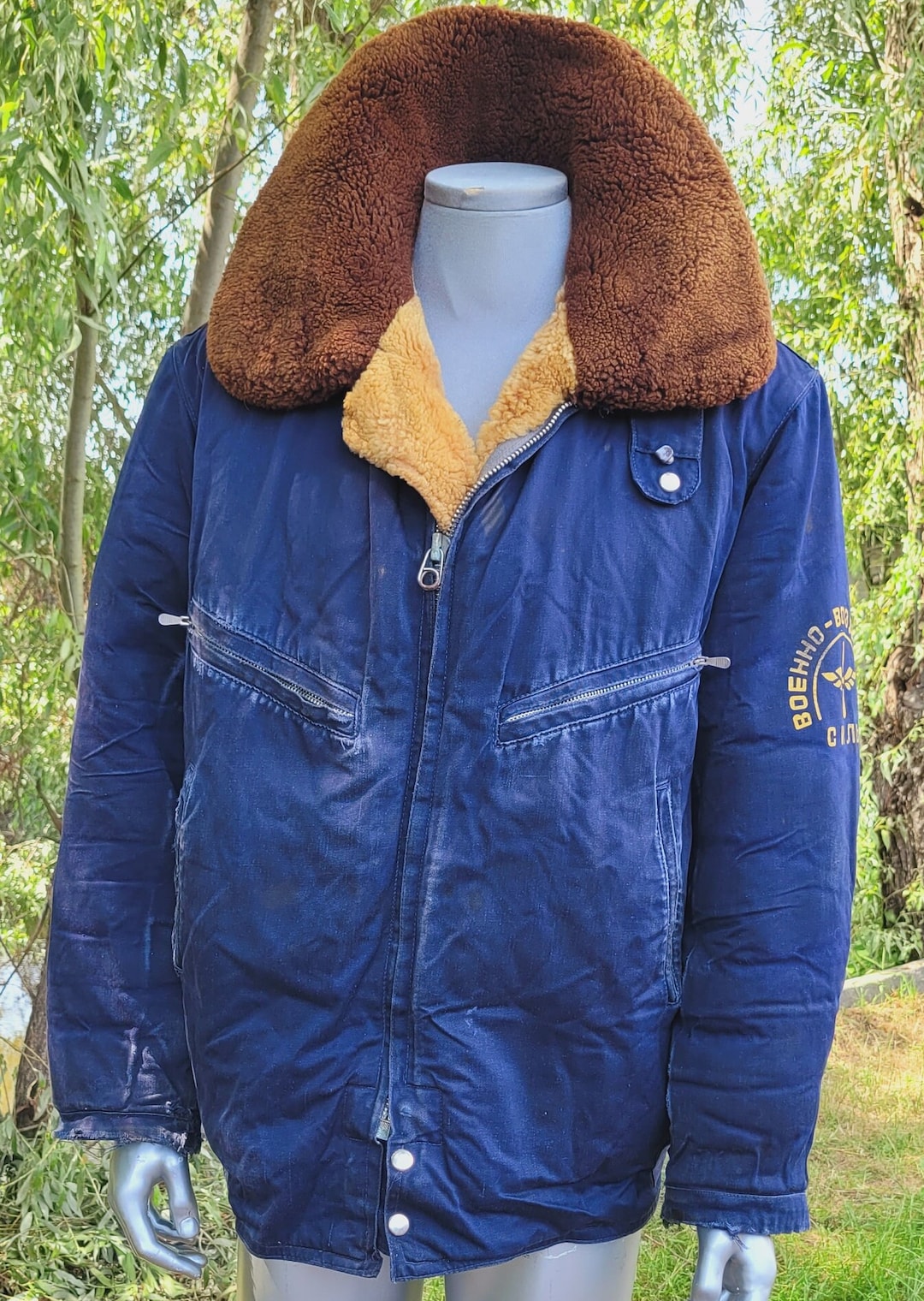 Vintage Original Winter Flight Jacket Natural Sheepskin Soviet Pilots ...