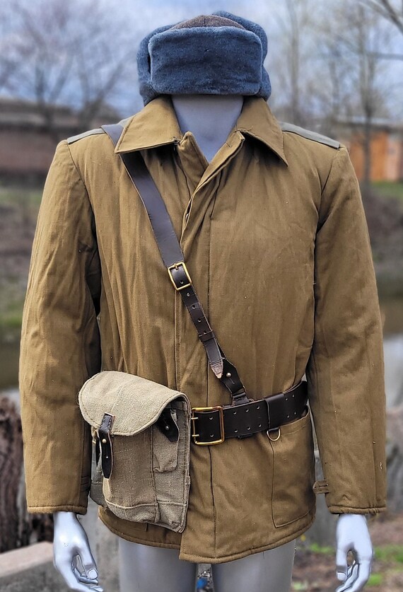 Soviet military soldier's pea jacket BUSHLAT + hat wi… - Gem