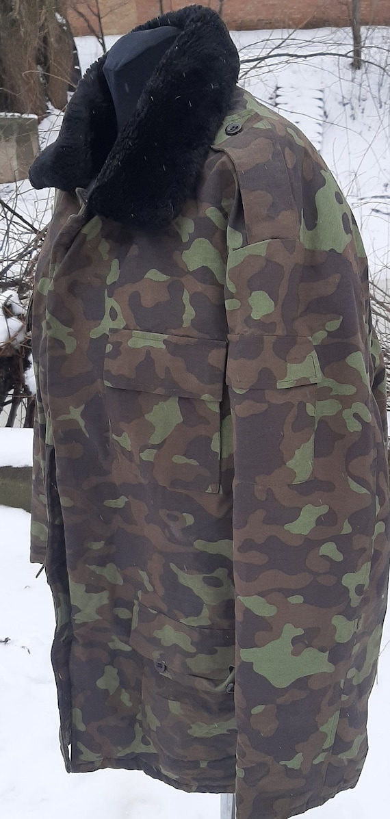 Vintage camouflage cotton coat with fur collar, warm … - Gem