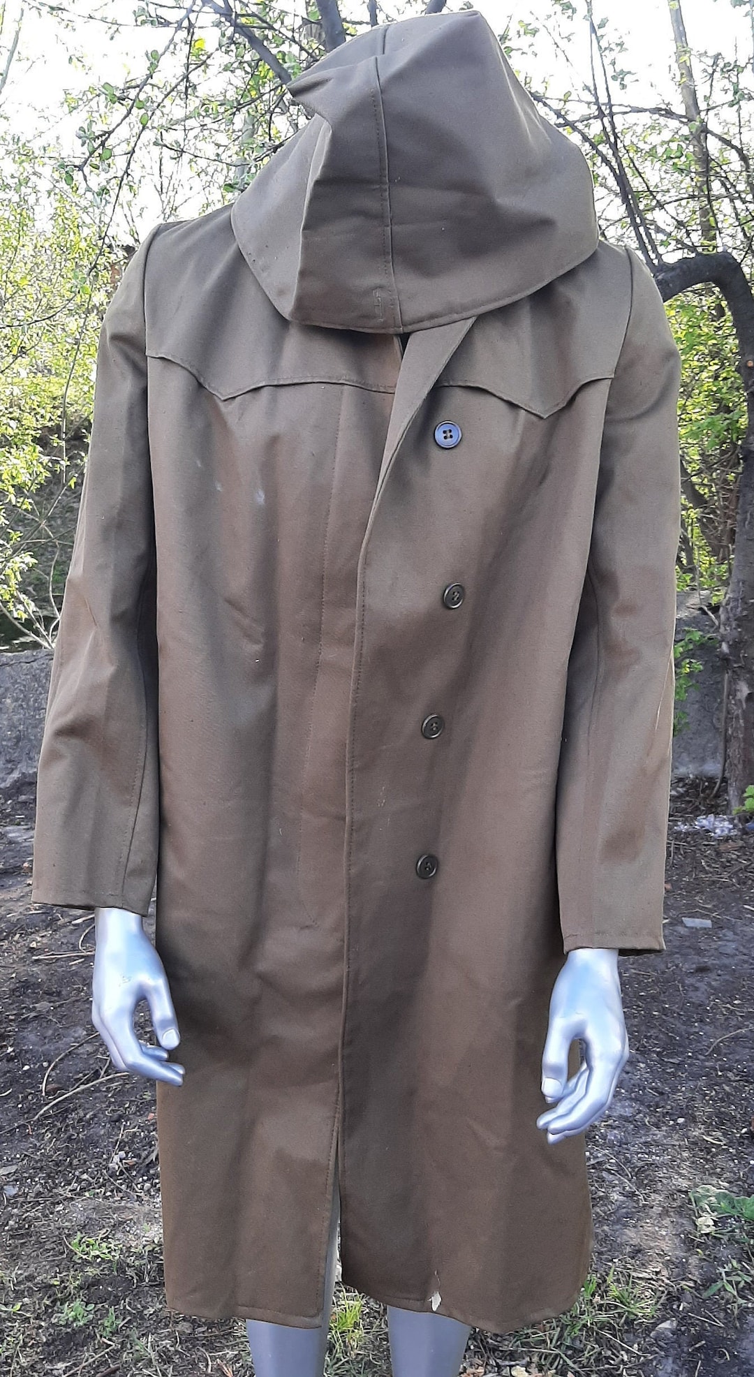 Vintage Rubberized Raincoat, 1980s Waterproof Overcoat With Hood, Rare ...