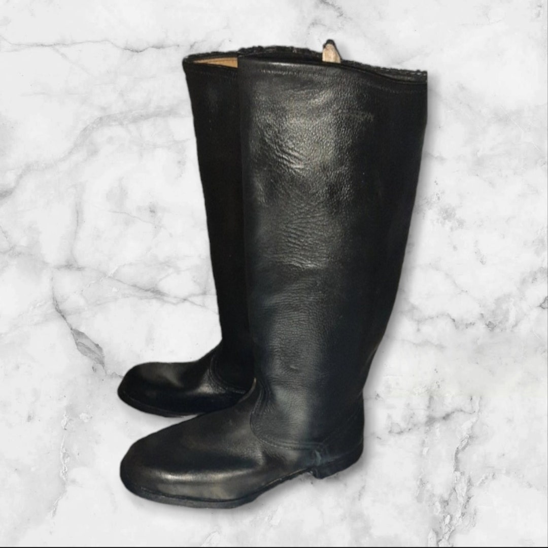 Vintage Tall Yuft Leather Boots, Black Classic High Shaft Footwear - Etsy