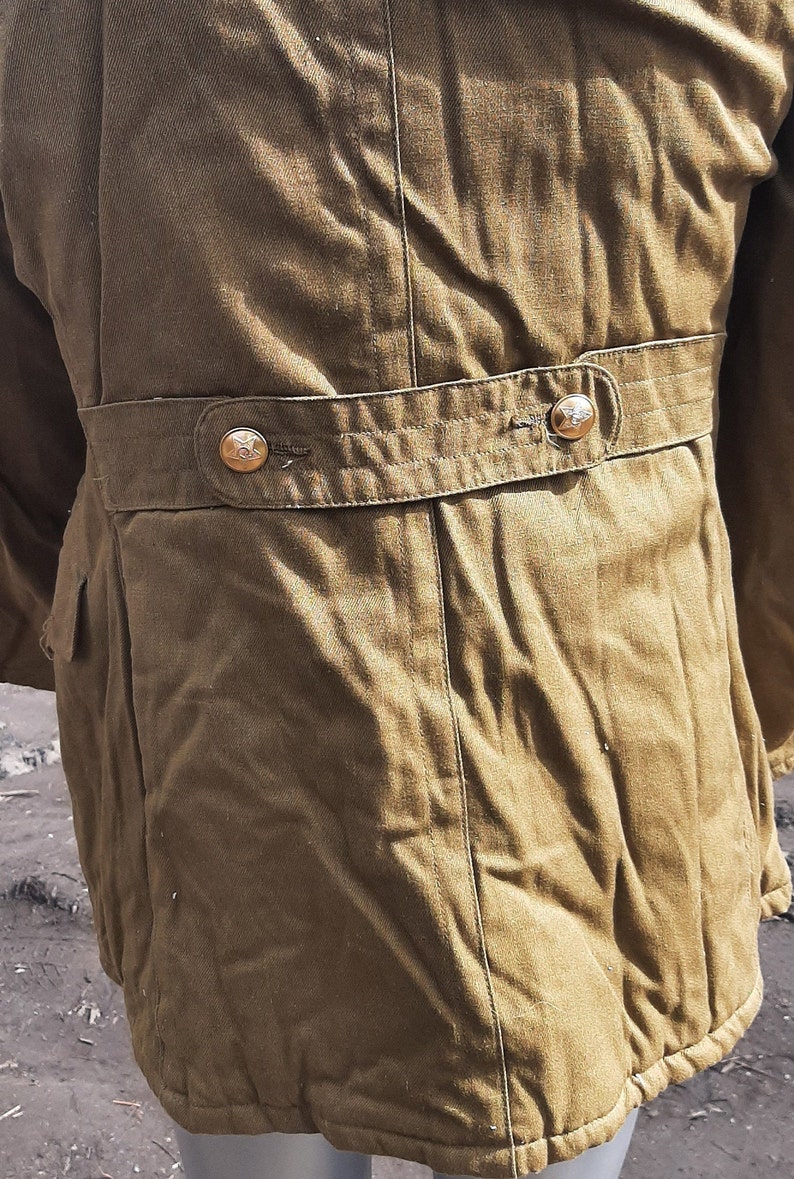 Vintage 1980s Bushlat Khaki Jacket, Quilted Cotton Winter Coat Soviet ...