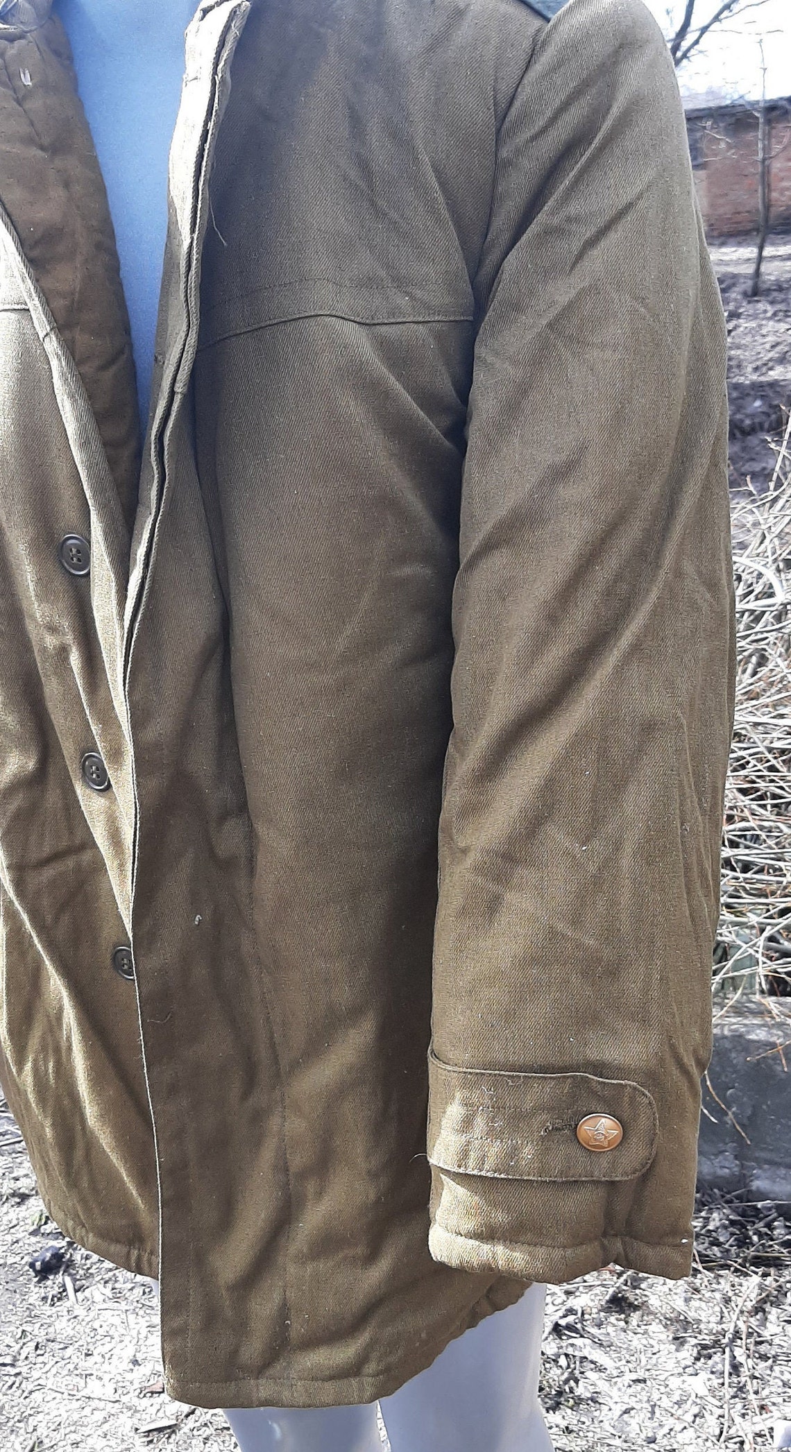 Vintage 1980s Bushlat Khaki Jacket, Quilted Cotton Winter Coat Soviet ...