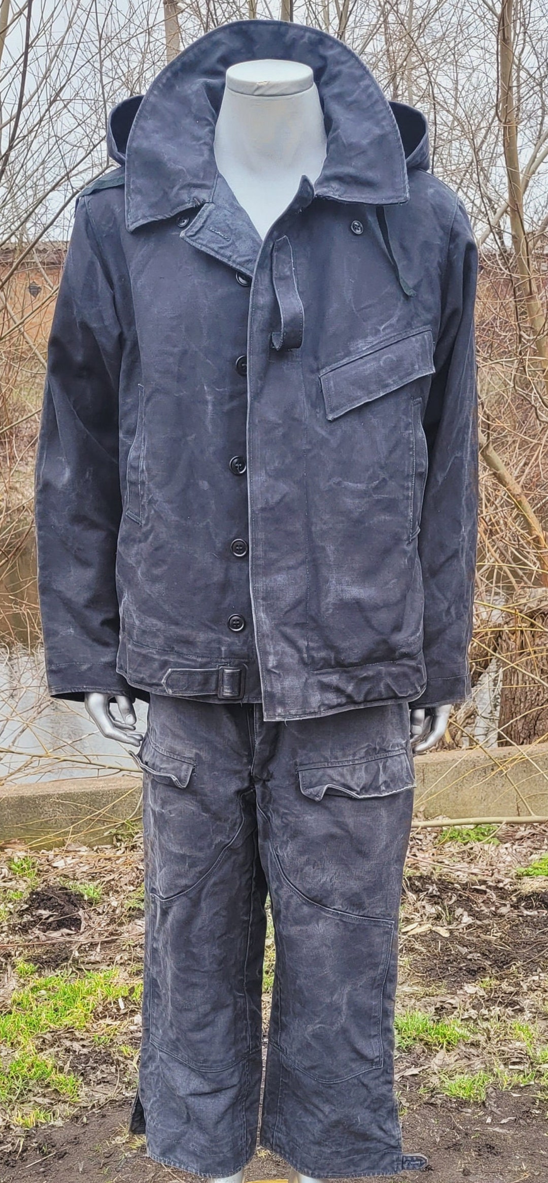 Vintage 1970s Black Cotton Uniform Set, Rare Collectible Two-piece Suit ...
