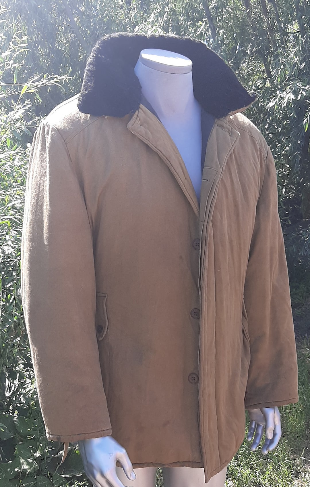 Vintage Soviet Quilted Jacket With Fur Collar Soviet Army USSR - Etsy