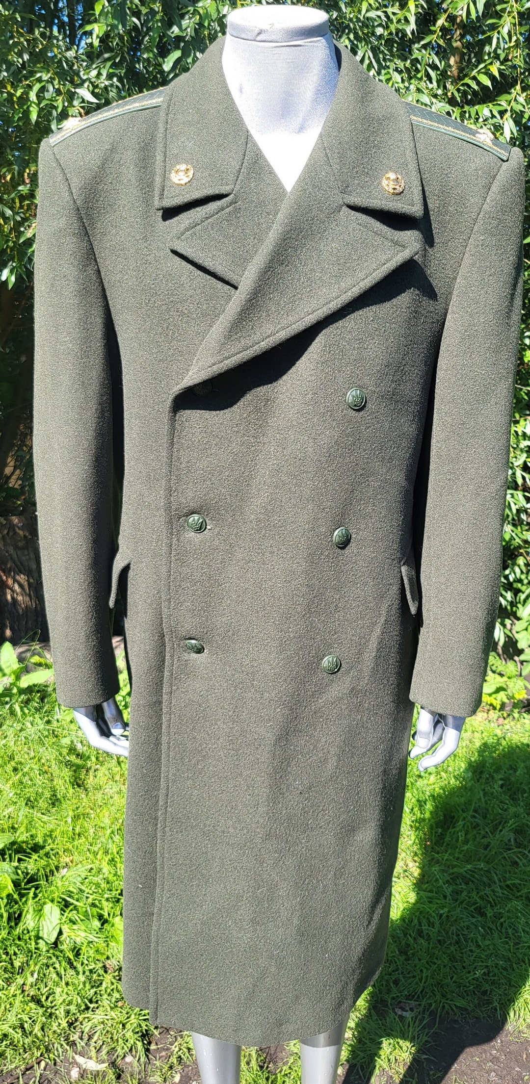 Vintage Wool Overcoat, Dark Green Long Coat, 1990s Heavy Wool Outerwear ...