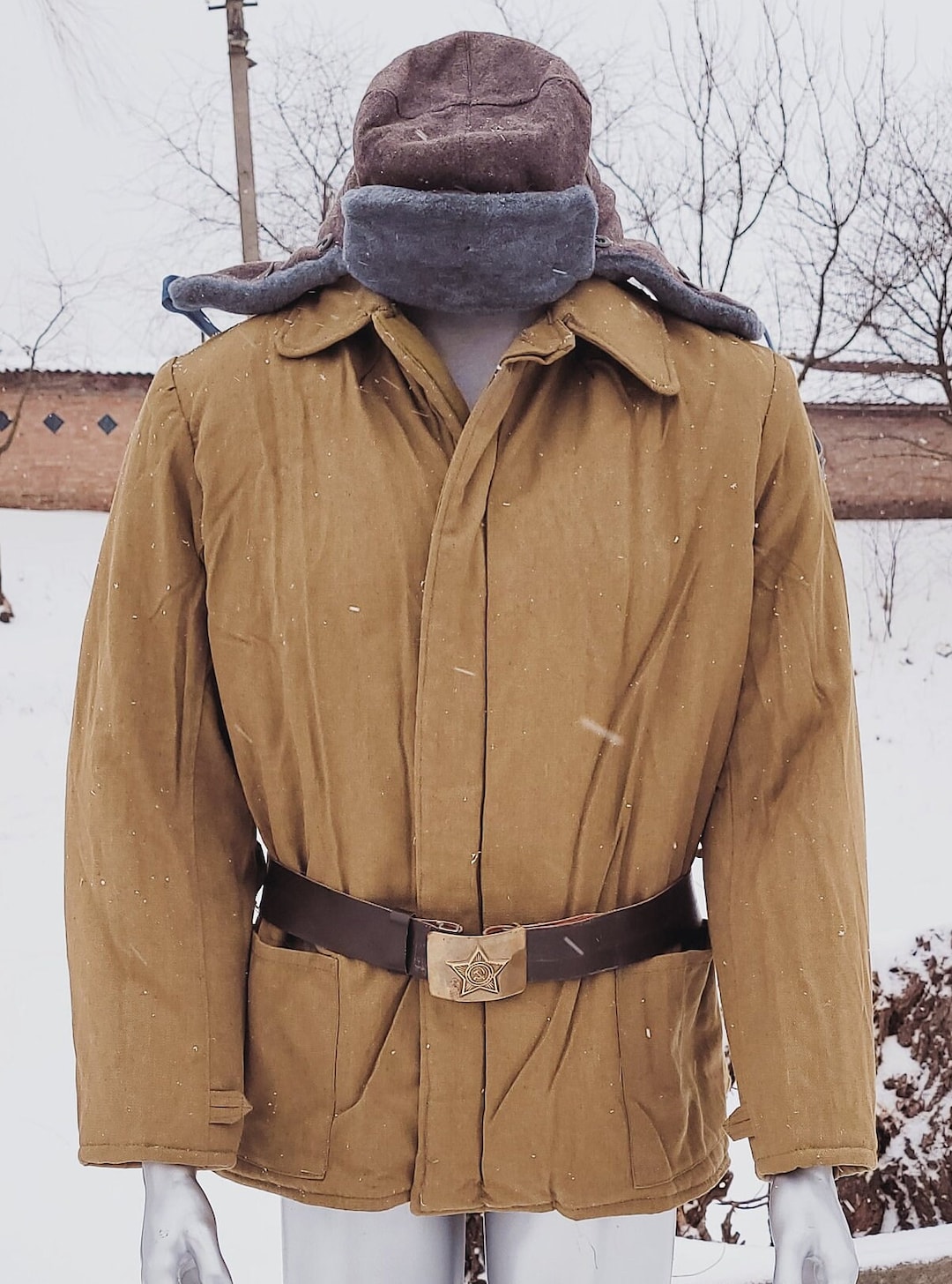 Soviet Military Jacket Quilted Jacket Military Hat With Earflaps Belt ...