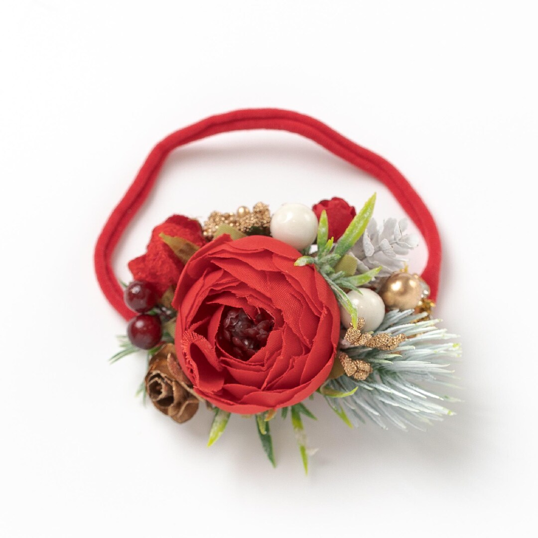 Baby Girl Christmas Headbands, Baby Girl Red Flower Crown, Newborn ...