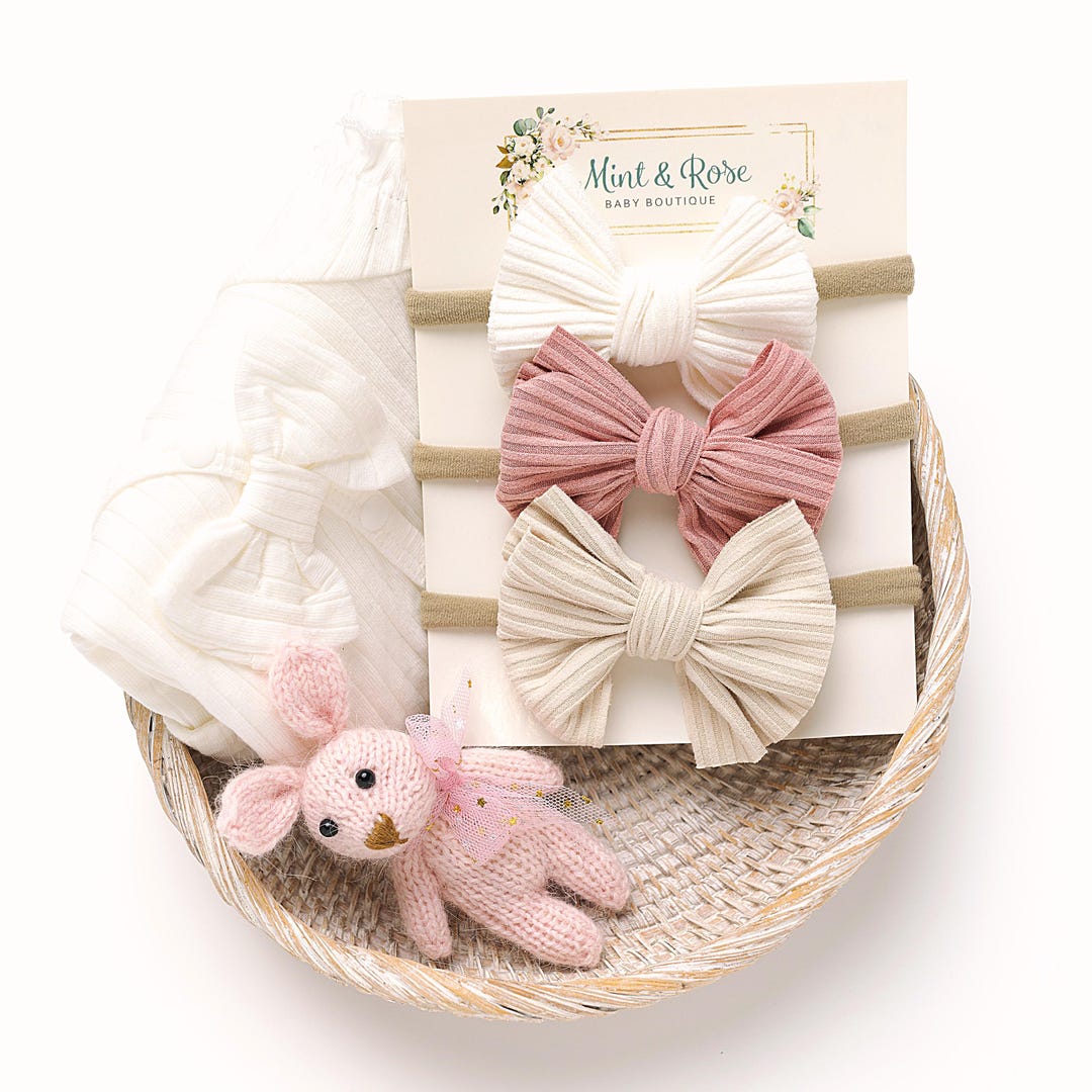 Baby Girl Headband SET, Baby Bow Bundle, Neutral Newborn Headbands ...