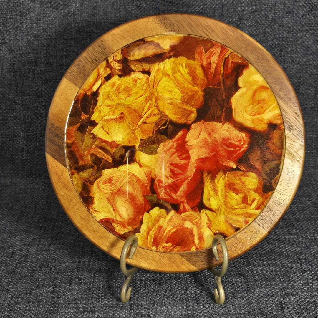 10" Fall Rose Turntable, Lazy Susan, Acacia Turntable, - Etsy