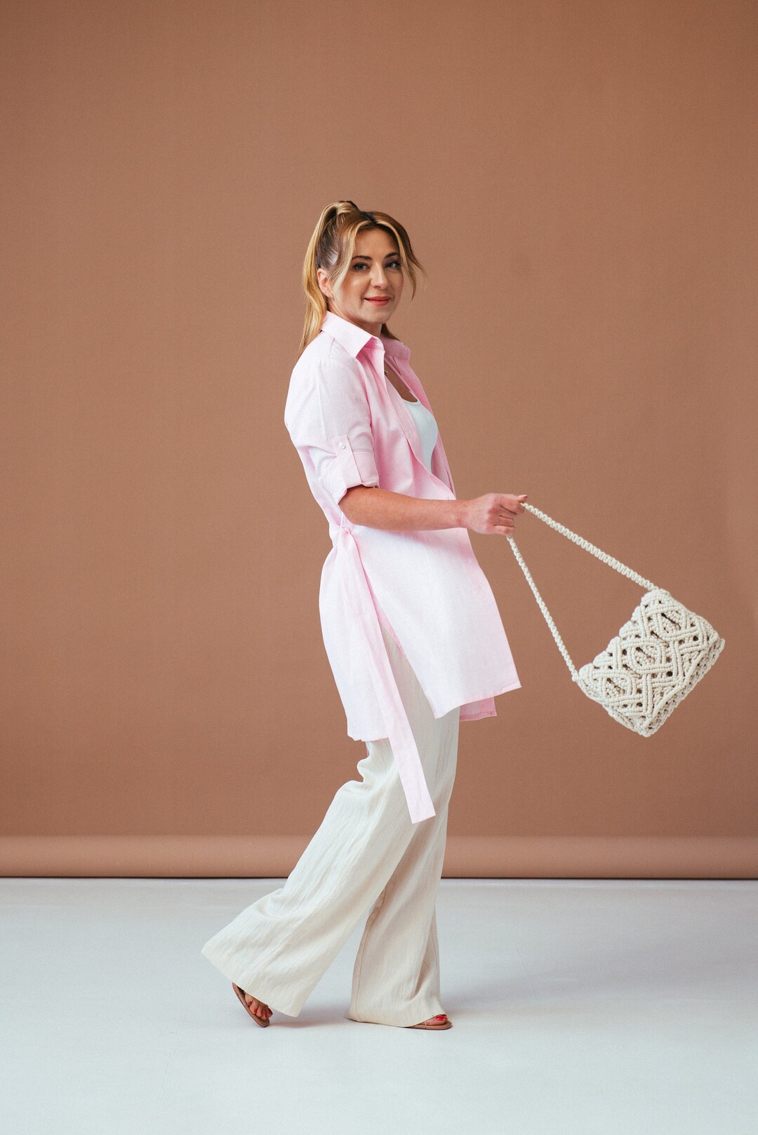 Pink Linen Tunic Top, Womens Clothing Tops Tunic, Pink Linen Shirt ...