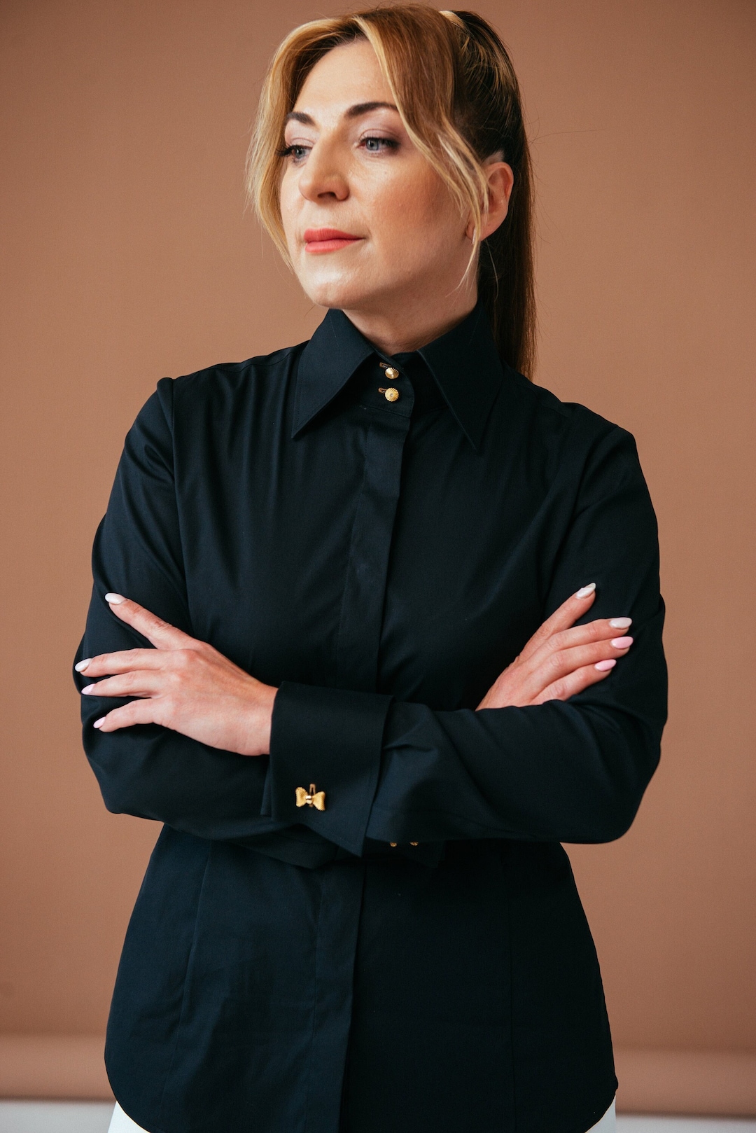 Formal Black French Cuff Shirt for Women: Elegant French Cuff Blouse ...