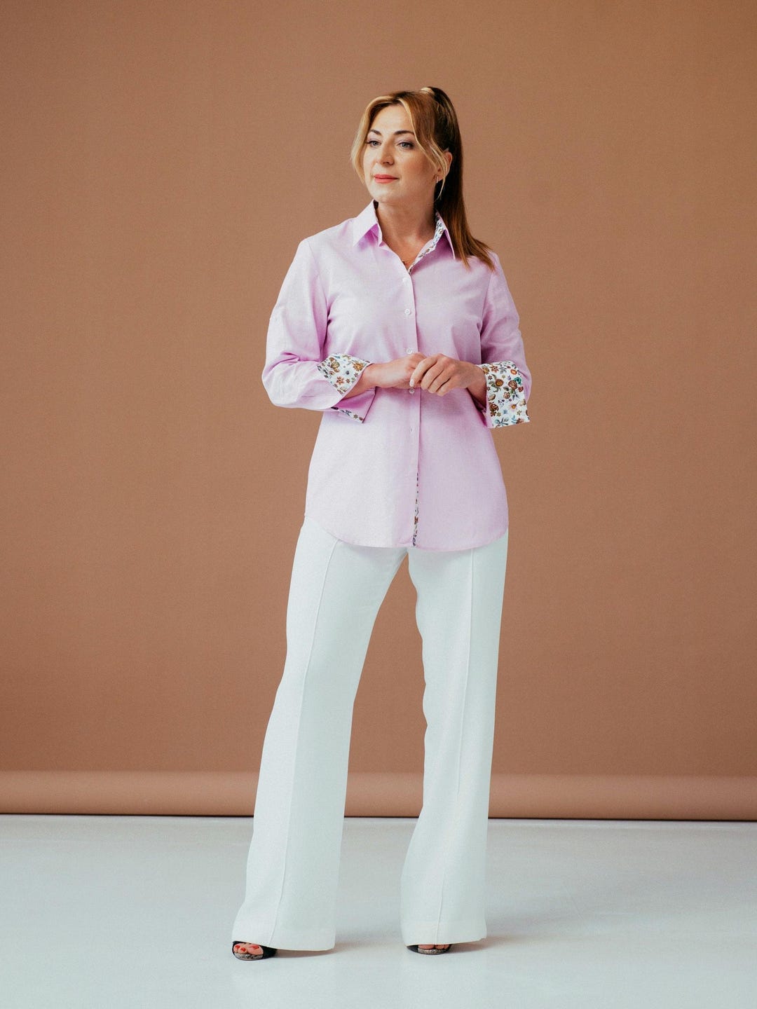 Pink Linen Cotton Button-down Shirt: Floral Accents, Summer Style - Etsy