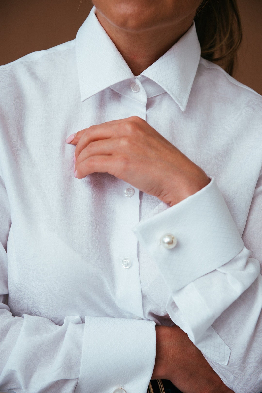 Elegant White Blouse With French Cuffs Classic Women's Button-down ...