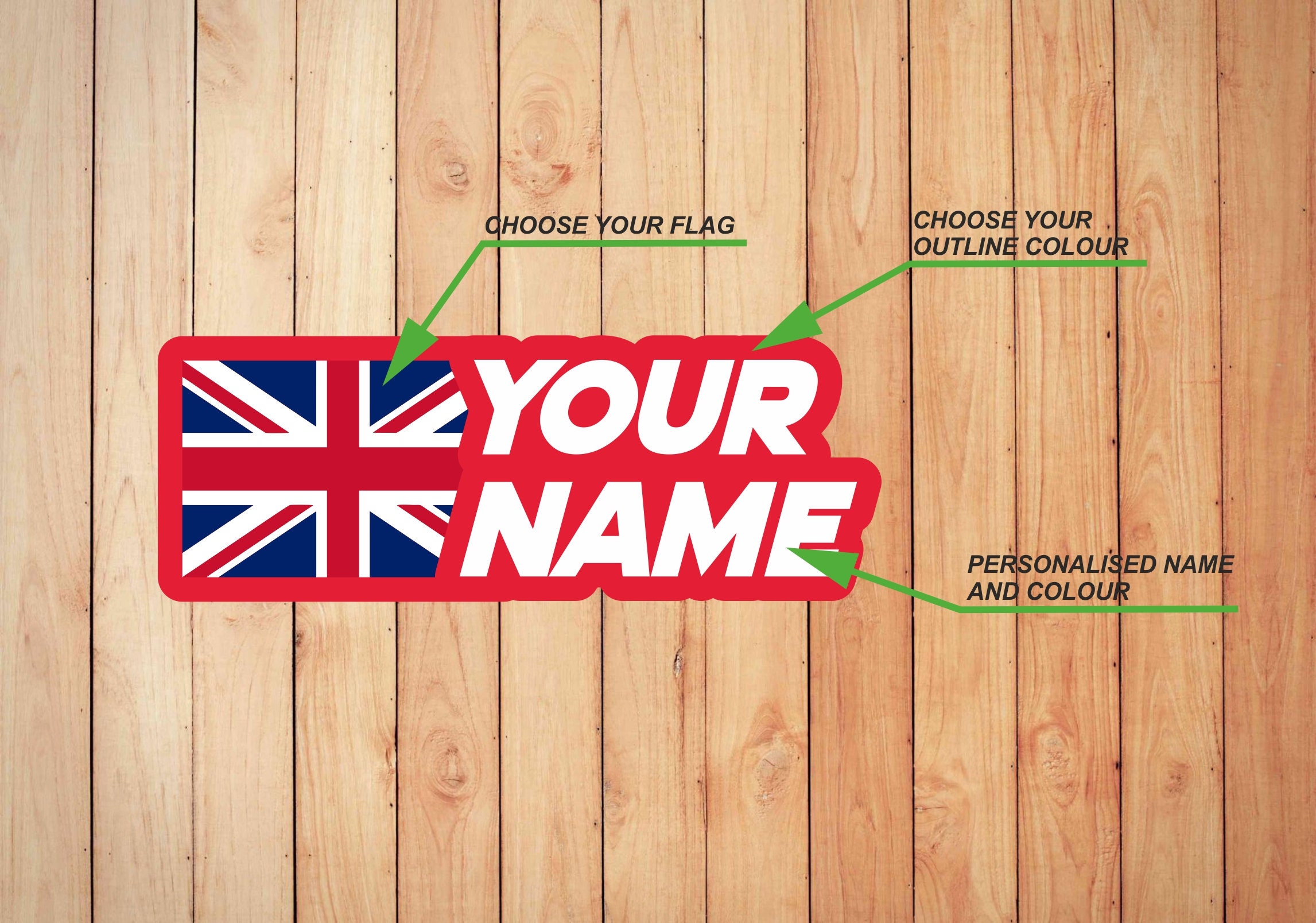 Personalised Flag Name Stickers Waterproof Set of 16 High Quality ...