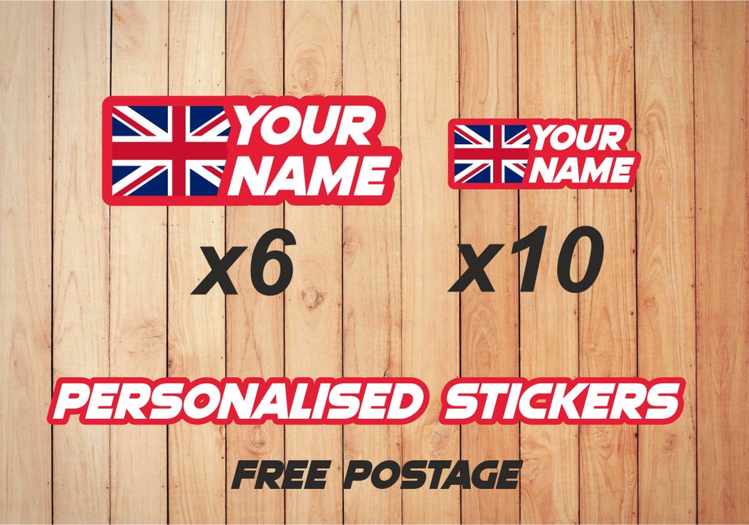 Personalised Flag Name Stickers Waterproof Set of 16 High Quality ...