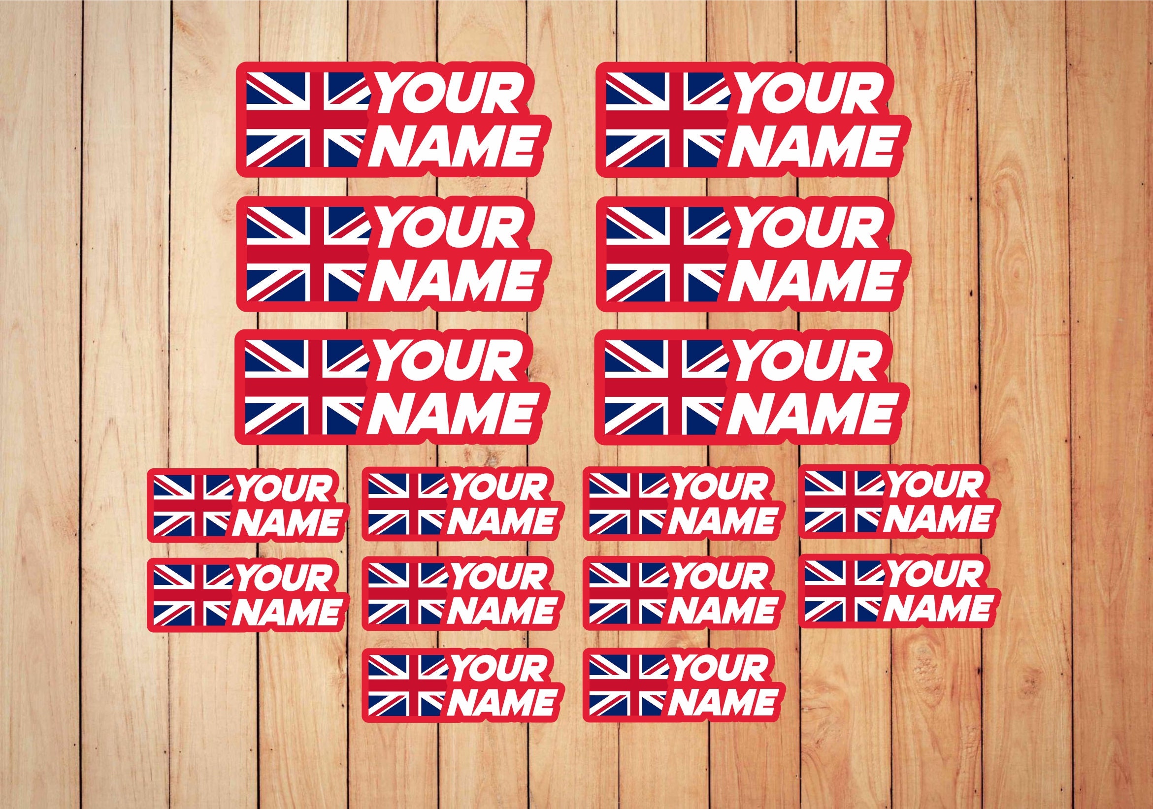 Personalised Flag Name Stickers Waterproof Set of 16 High Quality ...